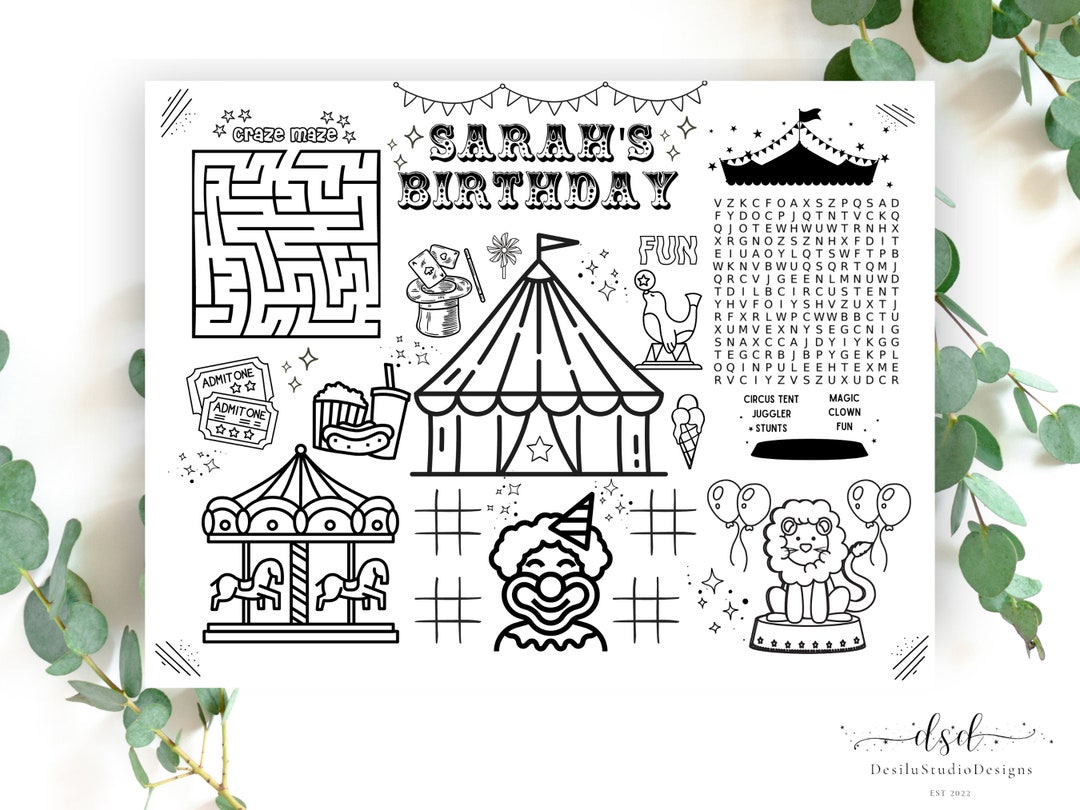 Circus Coloring Placemat, Carnival Placemat Coloring Sheet ...