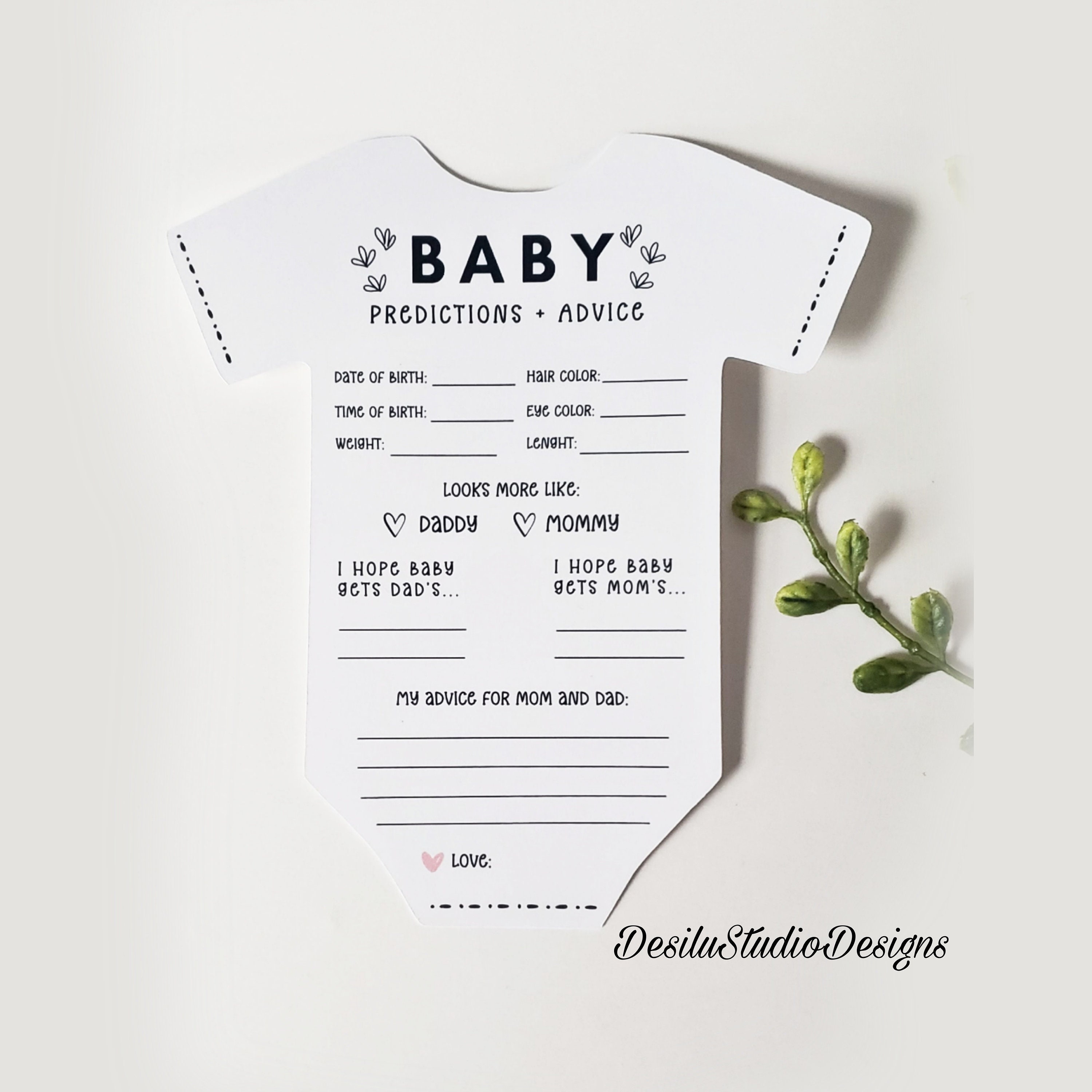 Onesie Shaped Baby Prediction and Advice Cards, Gender Neutral Baby ...