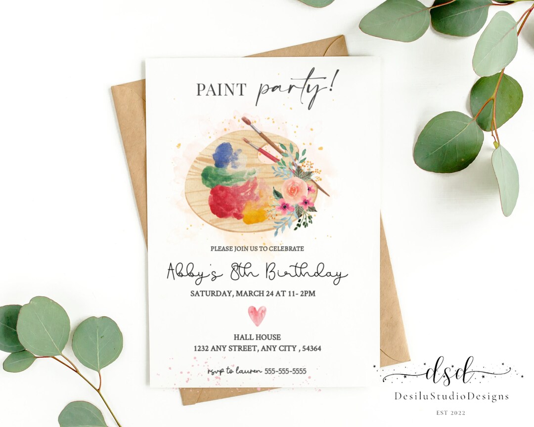 Painting Party Invitation Template, Art Party Birthday, Painting Party ...