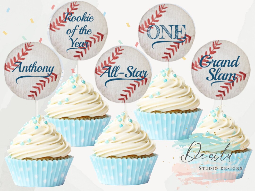 Baseball Birthday Cupcake Toppers | Baseball Party Decorations | One ...