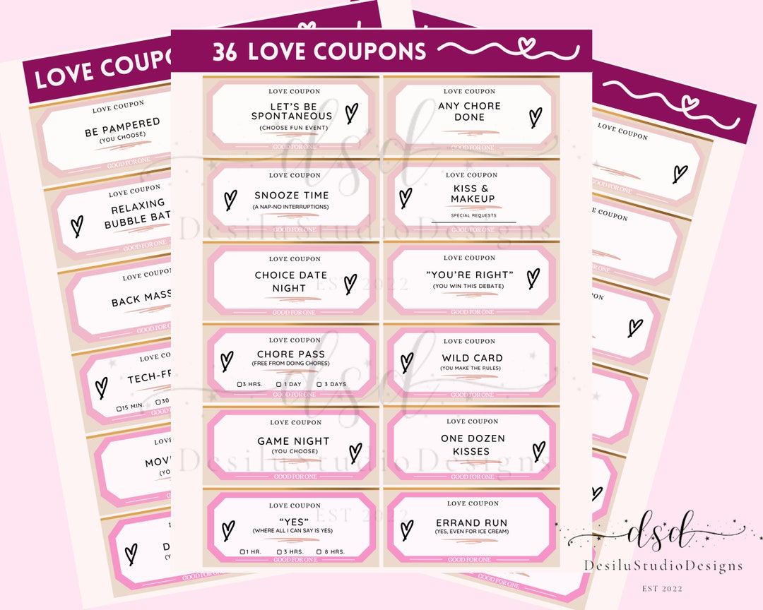 36 Fun Love Coupon Book, Love Coupons, Valentine’s Day Coupons, Gift ...