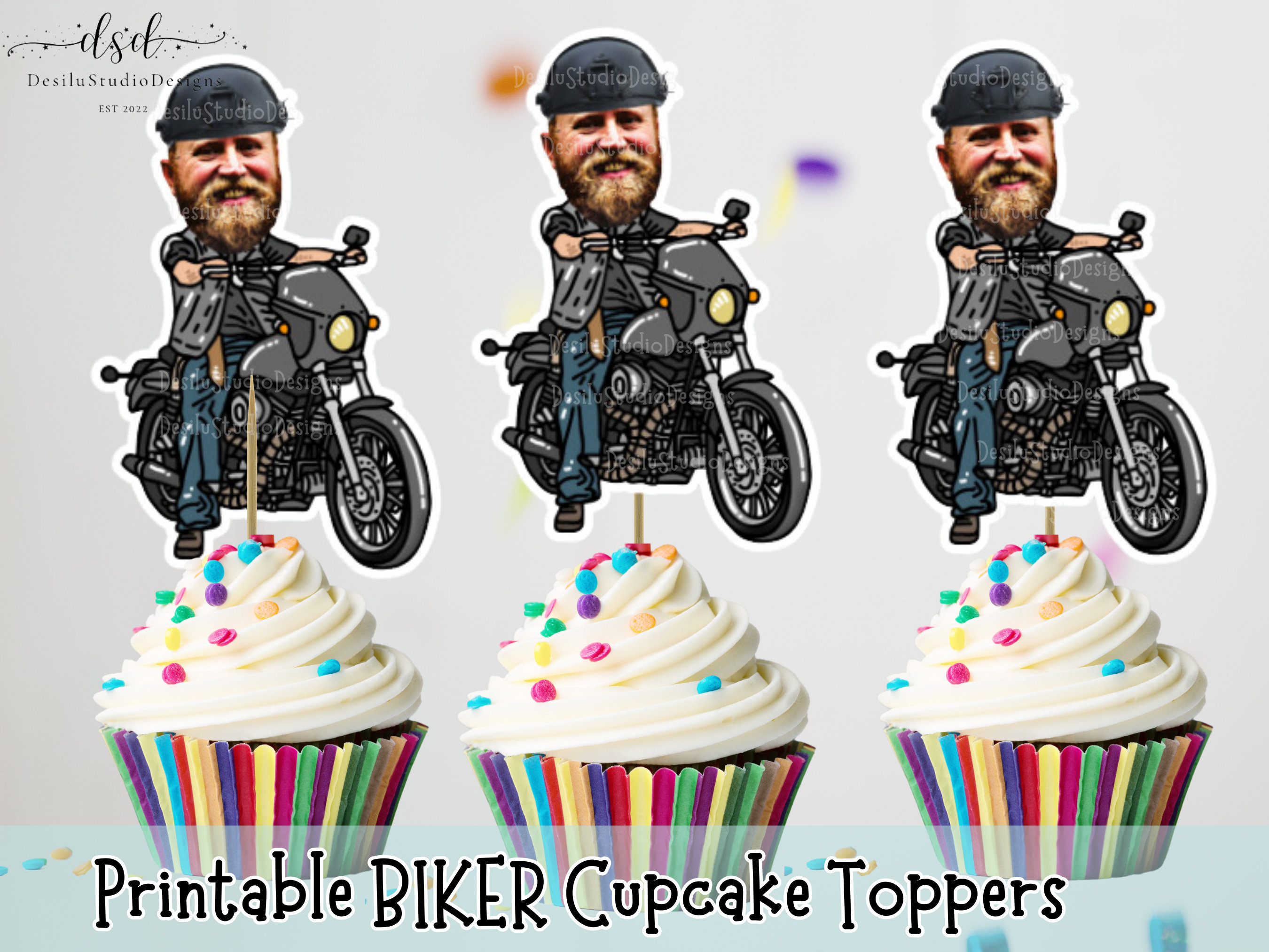 Biker Motorcycle Cupcake Toppers, Retirement Party Decor (digital File ...
