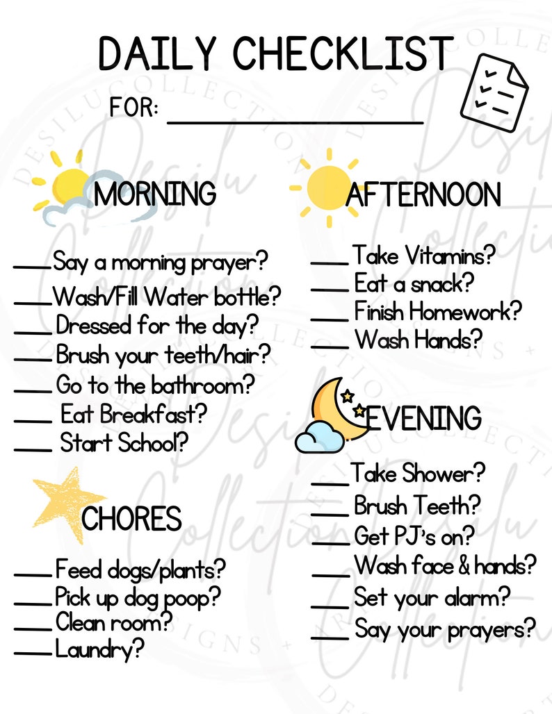 Editable Daily Routine Checklist Chore Chart for Kids - Etsy