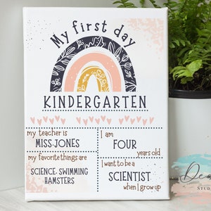 Editable Boho Rainbow First Day of School Sign, Back to School Poster ...