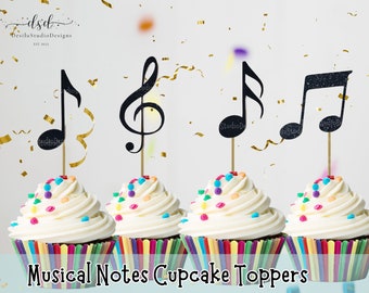 Music Note Cupcake Picks, Treble Clef Note Picks, Music Party Cupcake ...