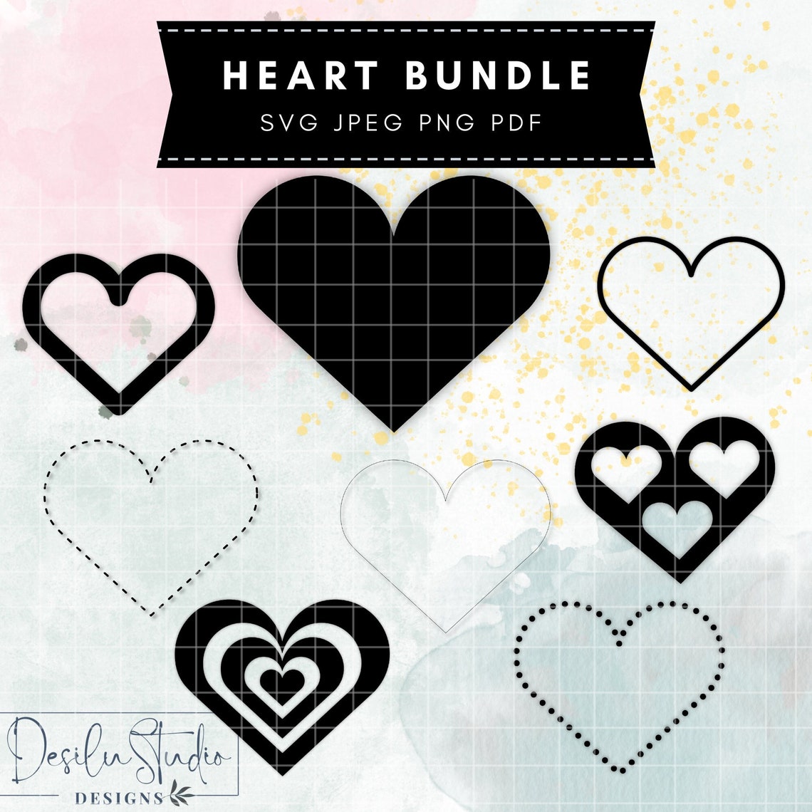 Hearts Svg Png Bundle Solid Heart Svg Outline Heart Svg - Etsy