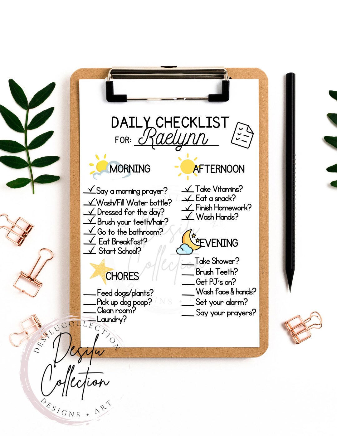 Editable Daily Routine Checklist Chore Chart for Kids, Responsibility ...