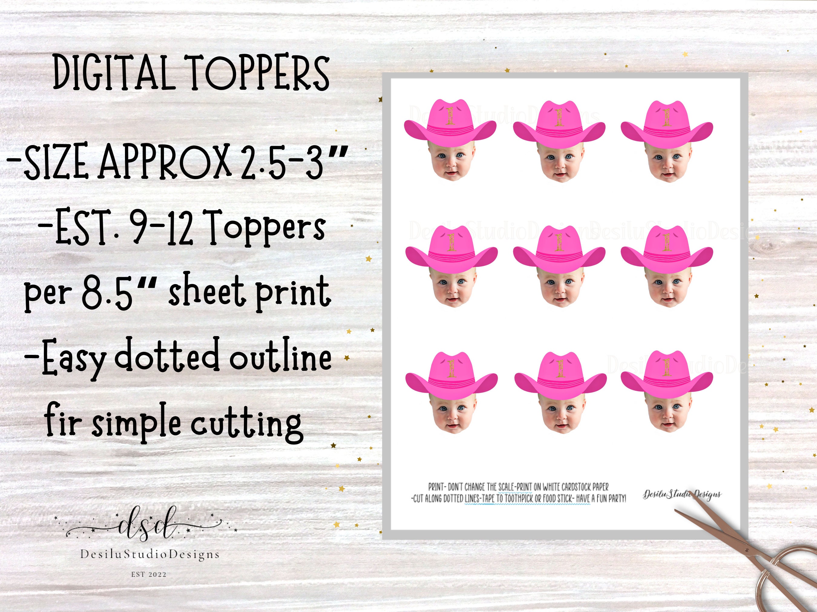 Rodeo Cupcake Topper Custom Face Photo Pink Cowboy Cupcake Toppers ...