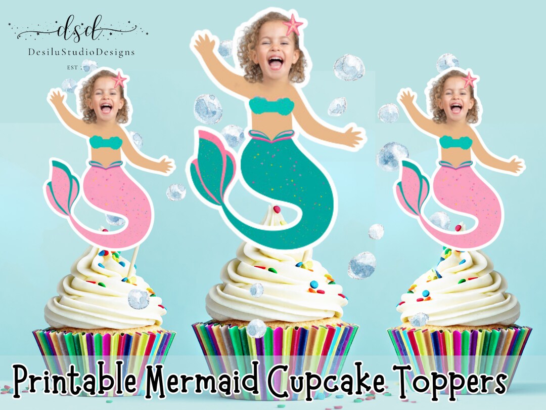 Mermaid Face Photo Cupcake Toppers Printable Cupcake Face - Etsy