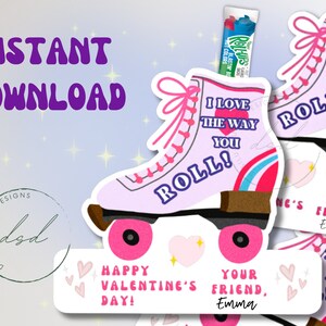 Roller Skate Printable Valentine Card Tag Template, I Love the Way You ...
