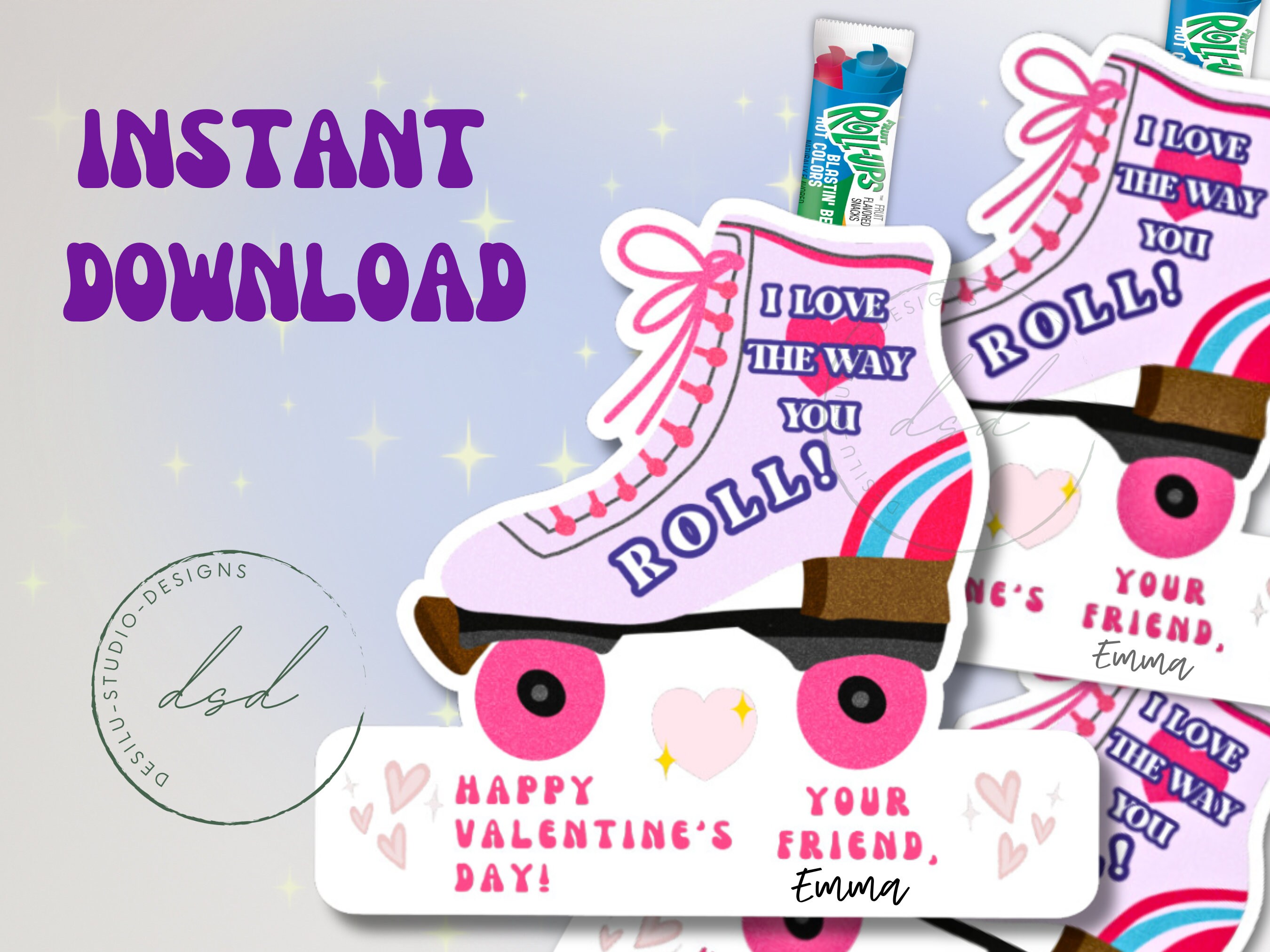 Roller Skate Printable Valentine Card Tag Template, I Love the Way You ...