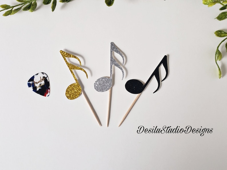 Musical Notes Cupcake Toppers, Music Notes Glitter Toppers, Black Music ...