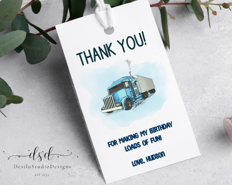 Semi Truck Editable Birthday Thank You Tag Template, Favor Tag ...