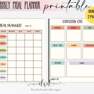Rainbow Boho Weekly Meal Planner | Printable Planner | Grocery, Food ...
