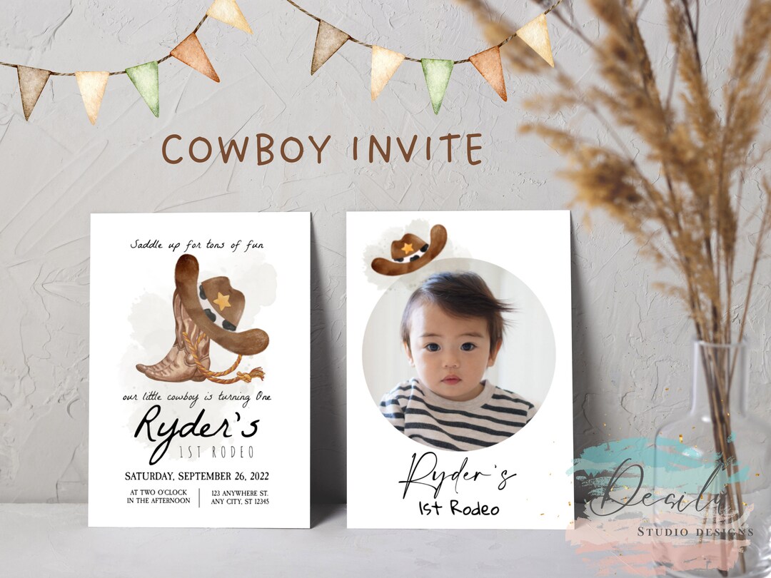 Cowboy, My 1st Rodeo Birthday Invitation, Our Little Cowboy is One ...
