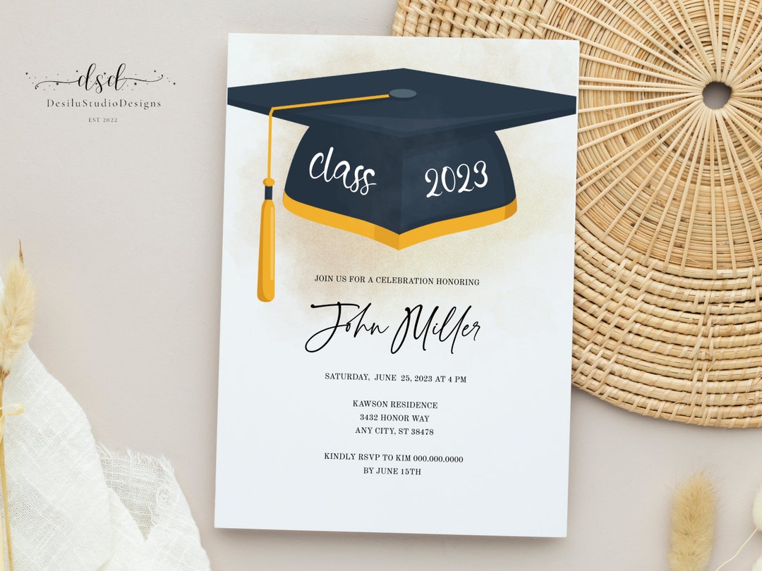 Editable Graduation Party Invitation Template, Printable Graduation Cap ...