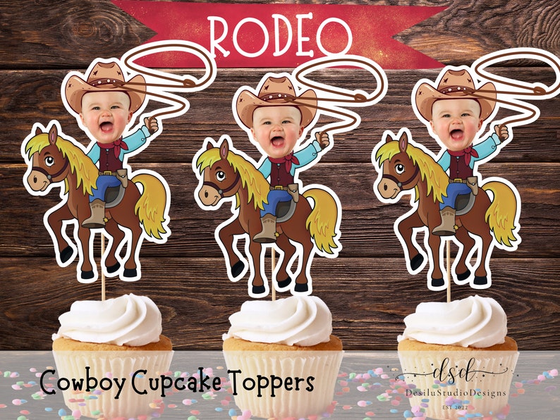 Custom Cowboy Cupcake Toppers • Rodeo Party Decorations • Personalized ...