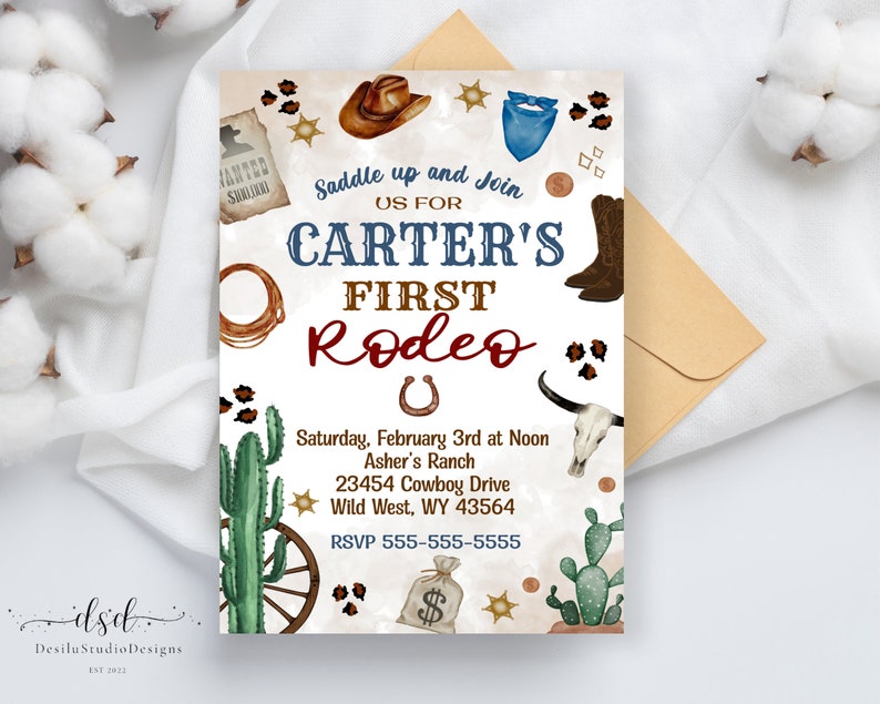 First Rodeo Birthday Invitation Template Western Country 1st Birthday ...