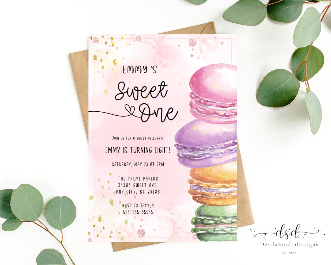 Editable Sweet One Birthday Invitation, Macaron Dessert Birthday ...