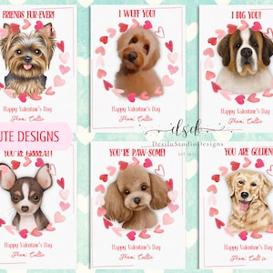 EDITABLE Dog Valentine Cards, Watercolor Doggies Valentine Cards ...