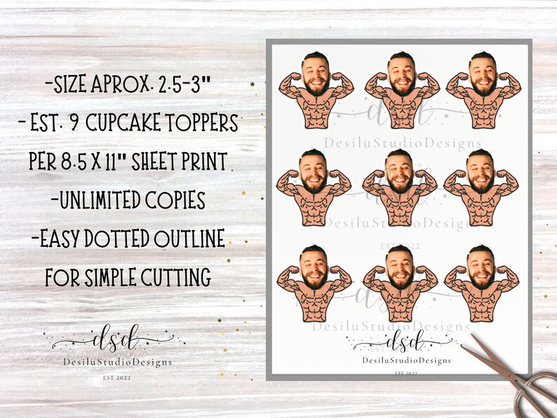 Muscle Man Cupcake Toppers, Body Builder Cupcake Topper DIY Cupcake ...