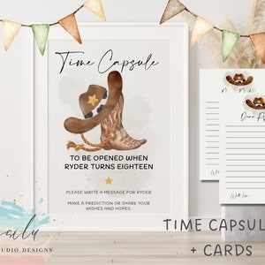 Cowboy 1st Rodeo Birthday Time Capsule Sign, Wild West Note Cards ...