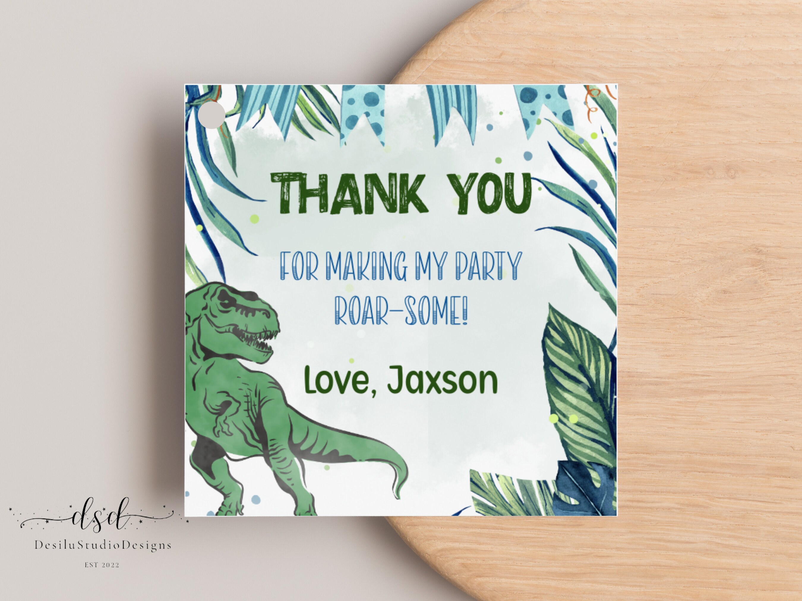 Editable Dinosaur Birthday Thank You Favor Gift Tag Dino T-rex Birthday ...