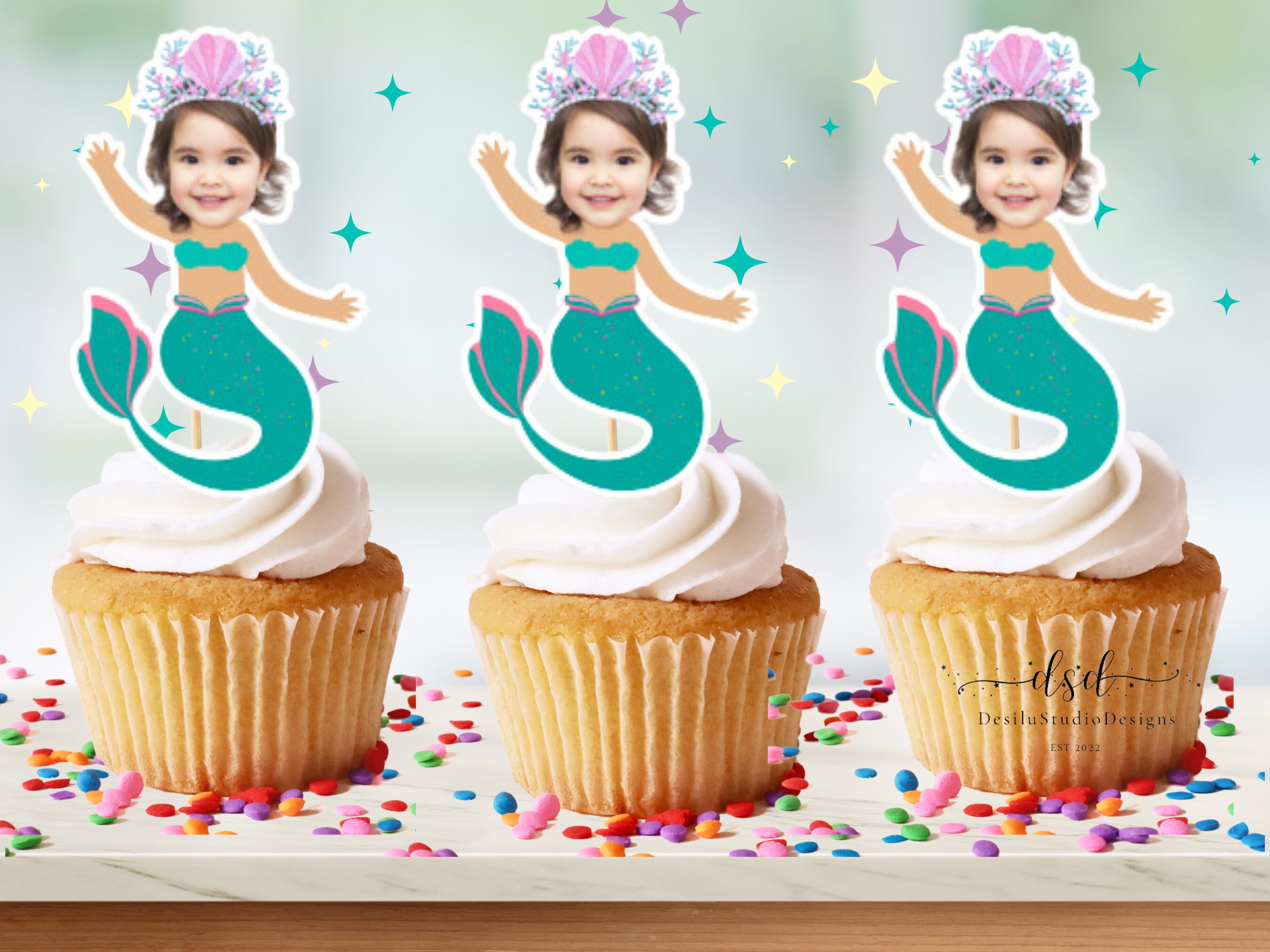 Mermaid Face Photo Cupcake Toppers, Birthday Party Decor (printable) - Etsy