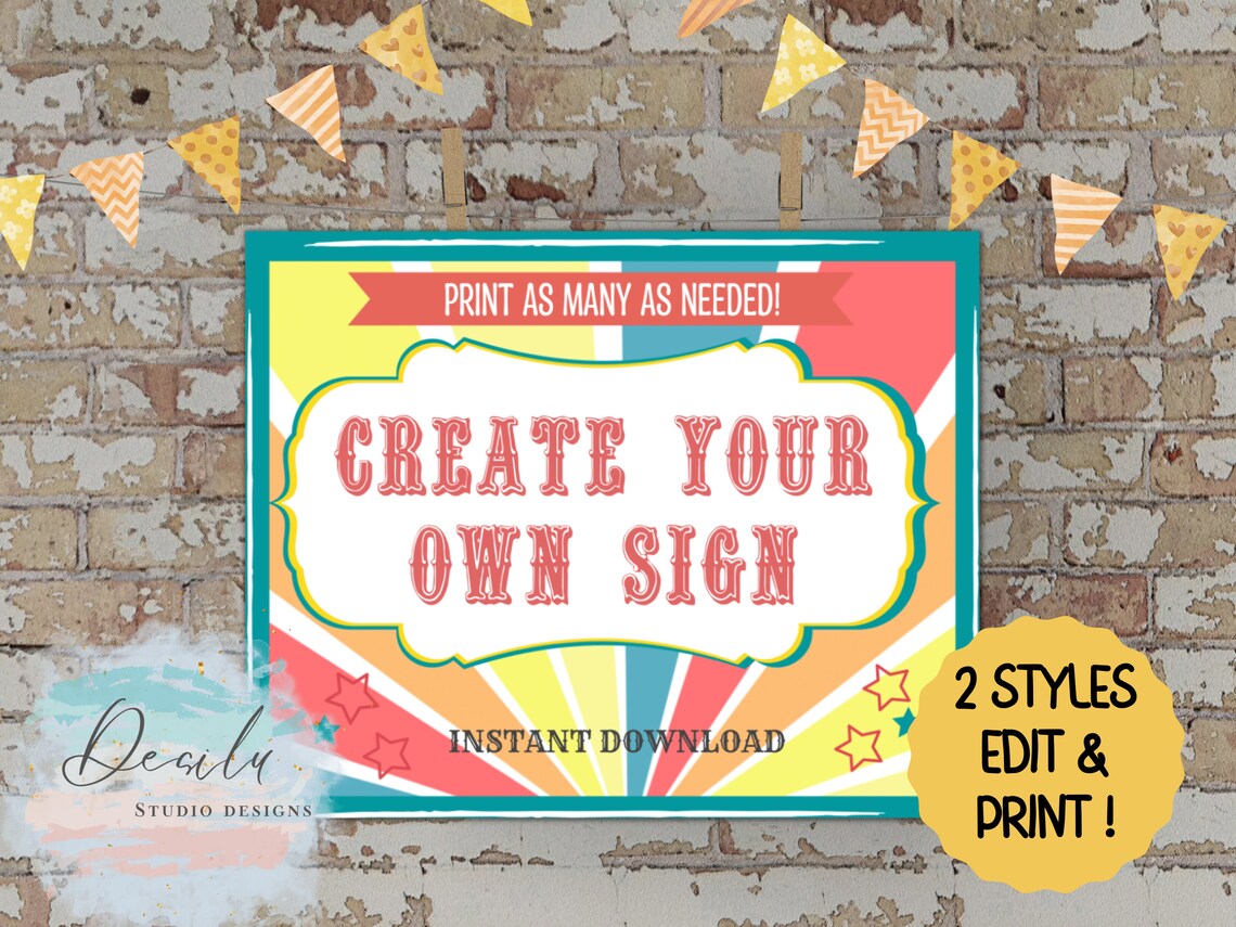 Carnival Editable Retro Party Sign Printable Circus Fun Sign - Etsy