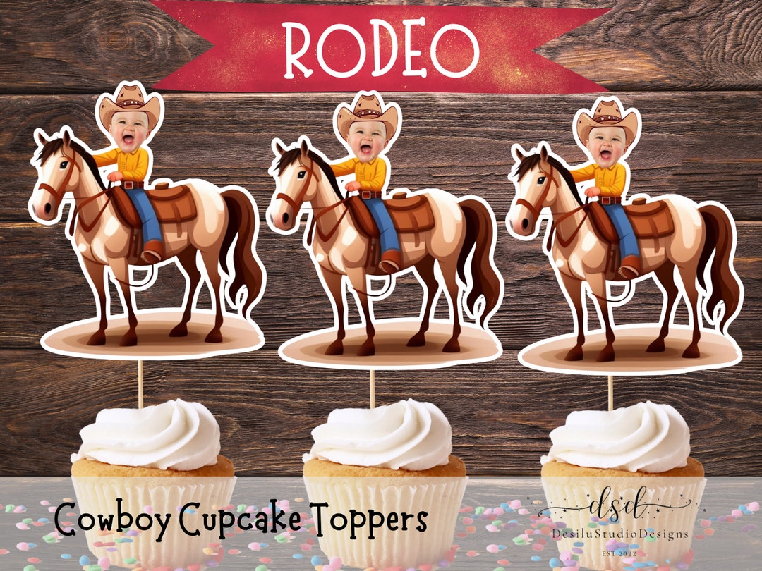 Rodeo Cupcake Topper Custom Face Photo Cowboy Cupcake Toppers Cowboy ...