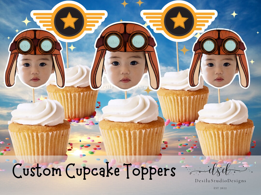Pilot Cupcake Toppers | Pilot Helmet Topper | Aviator Airplane Birthday ...