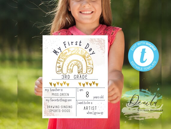 Editable Boho Gold Rainbow Sign Back to School Poster - Etsy