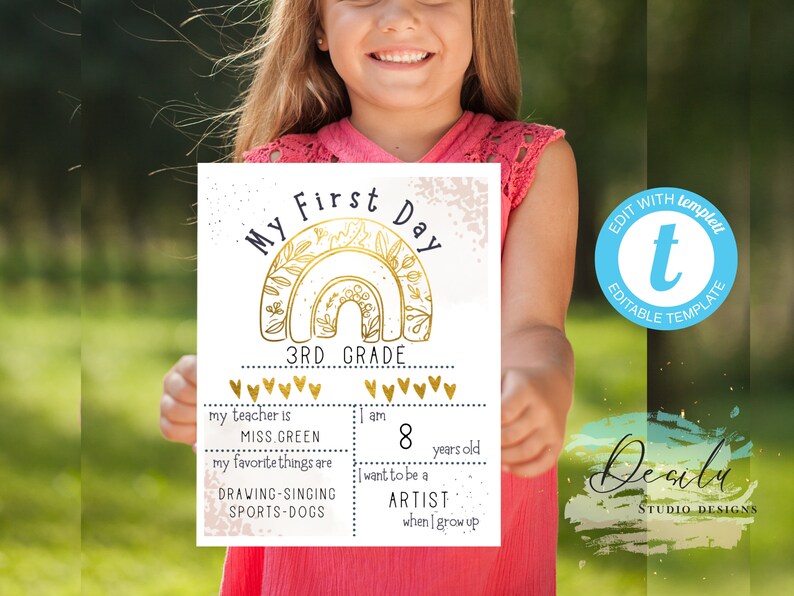 Editable Boho Gold Rainbow Sign Back to School Poster - Etsy