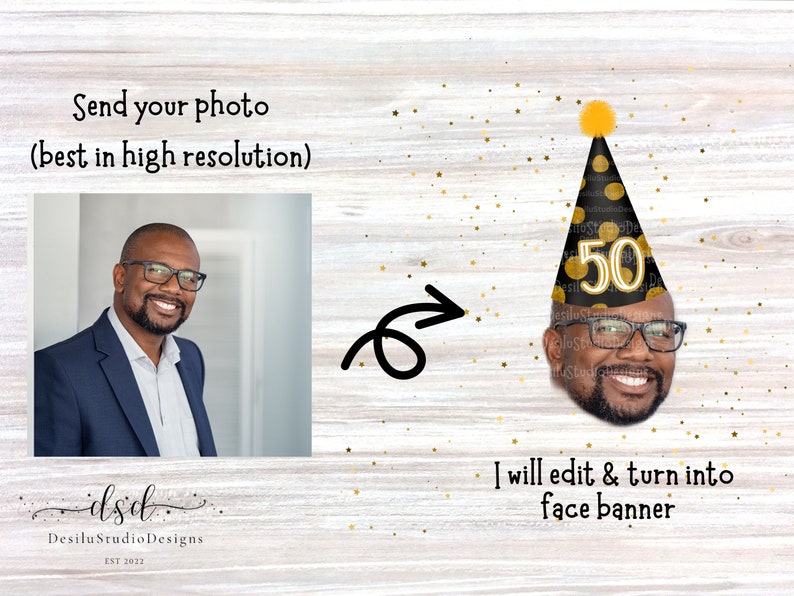 Custom Face Photo Banner, Fun Face Party Hat Photo Banner, Printable ...