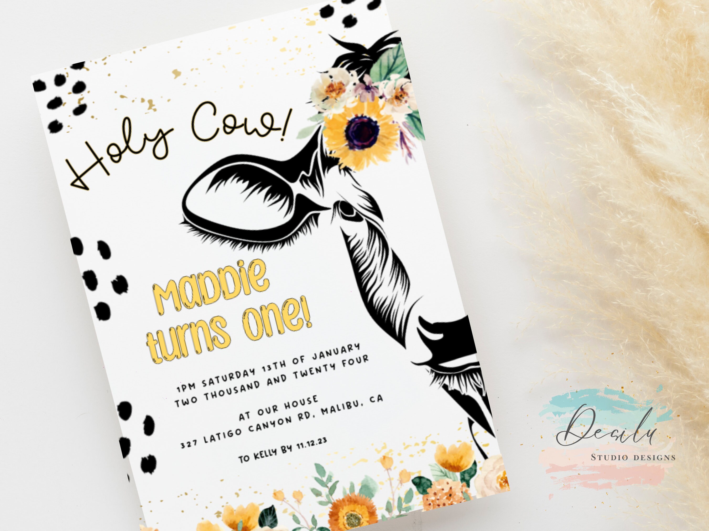 Holy Cow Party Birthday Invitation Template, Cow One Invitation Party ...
