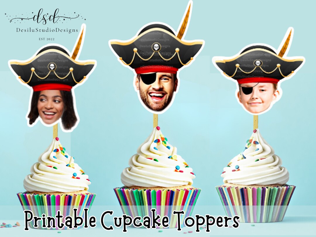 Pirate Hat Face Photo Cupcake Toppers Printable, Cupcake Face Toppers ...