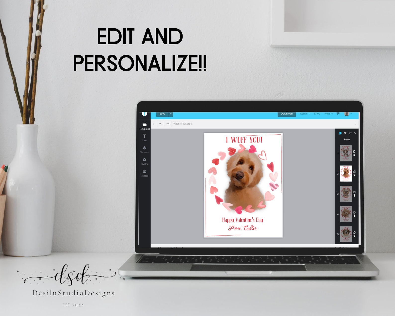 EDITABLE Dog Valentine Cards Watercolor Doggies Valentine - Etsy