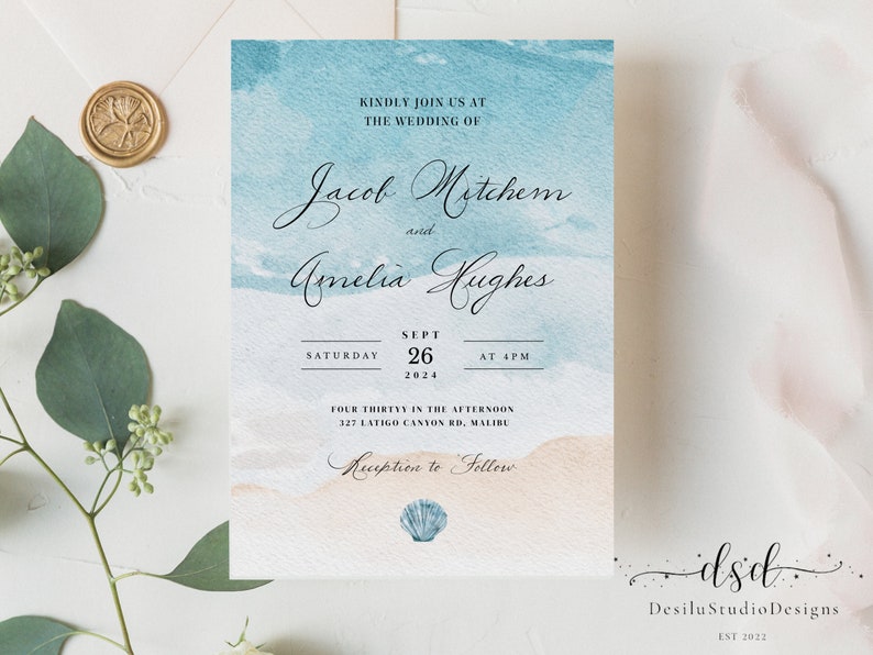 Beach Wedding Invitation Template Set Coastal Invitation - Etsy