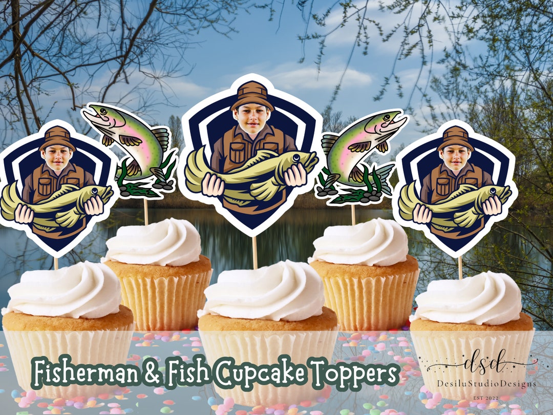 Fishermen Cupcake Toppers, Fishing Birthday Party, Custom Cupcake ...