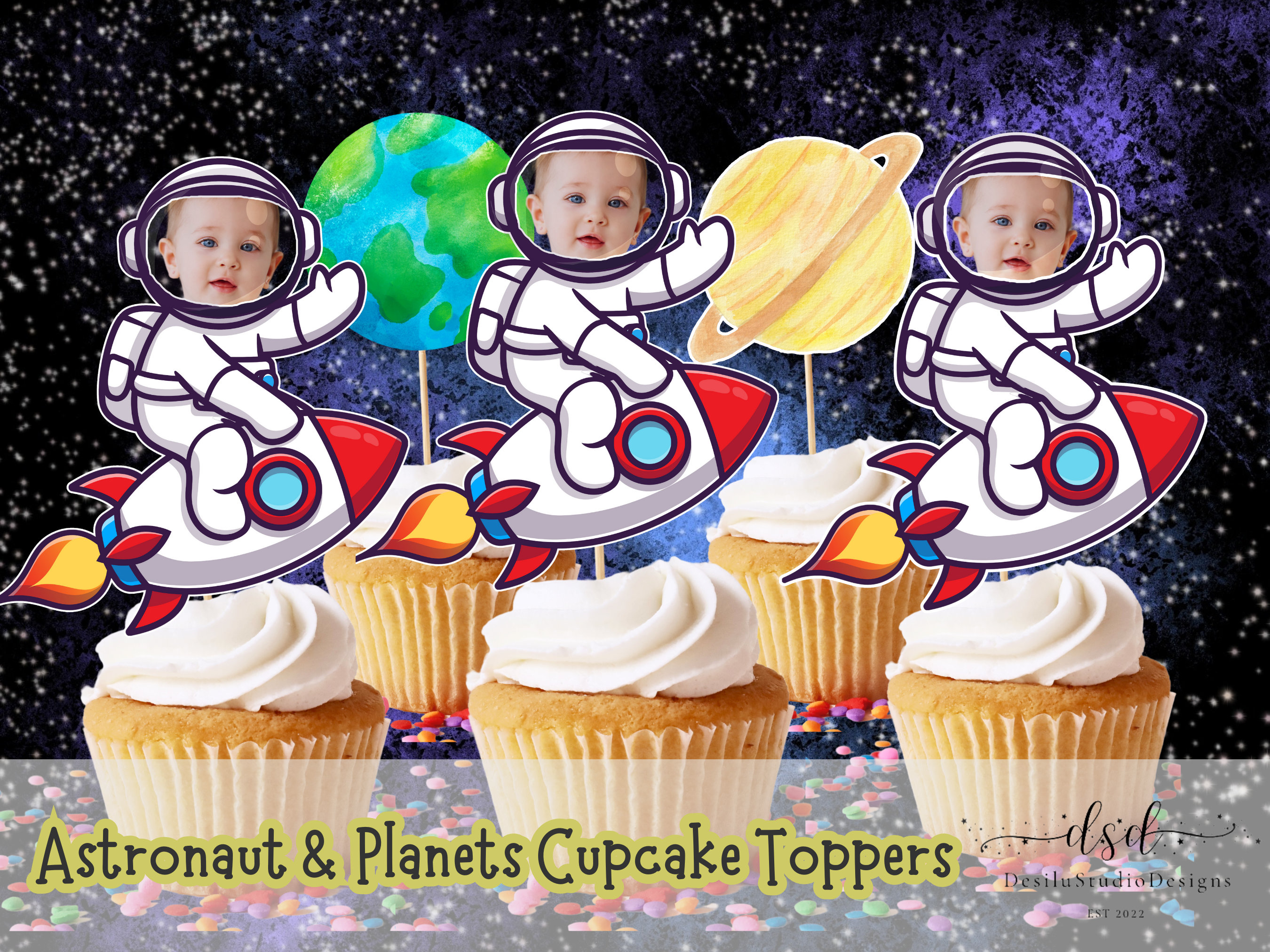 Space Astronaut Face Photo Cupcake Toppers Printable, Outer Space ...