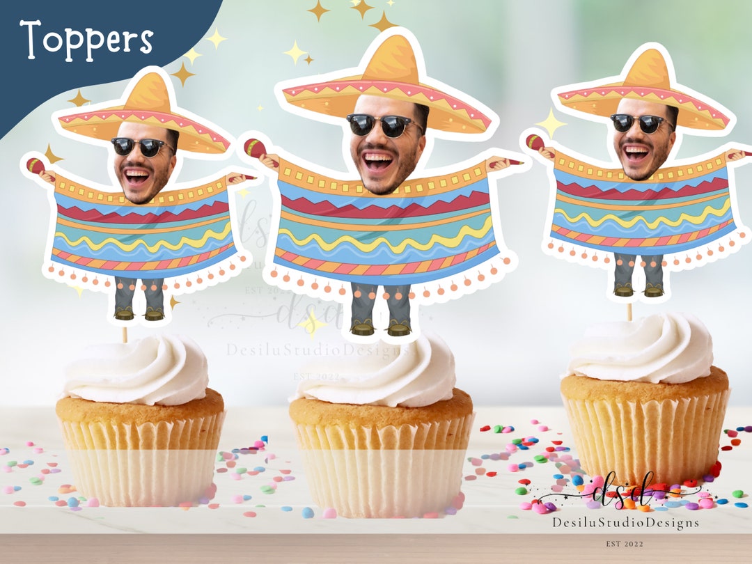 Mexican Sombrero Cupcake Toppers Fiesta Photo Face Cupcake Toppers ...