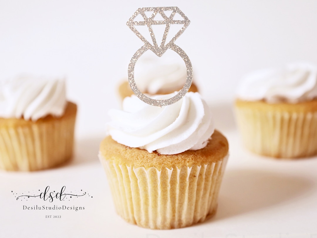 Glitter Diamond Ring Cupcake Toppers, Ring Cupcake Topper, Wedding ...