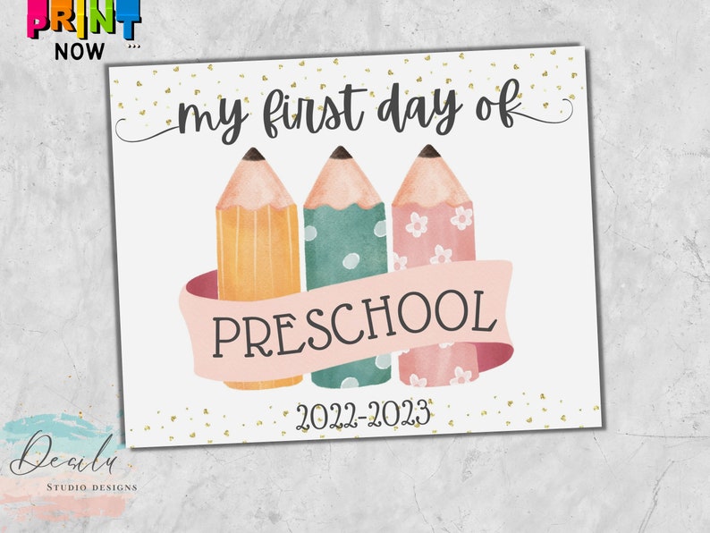 First Day of Preschool Sign Cute Pencils Back to School Sign - Etsy