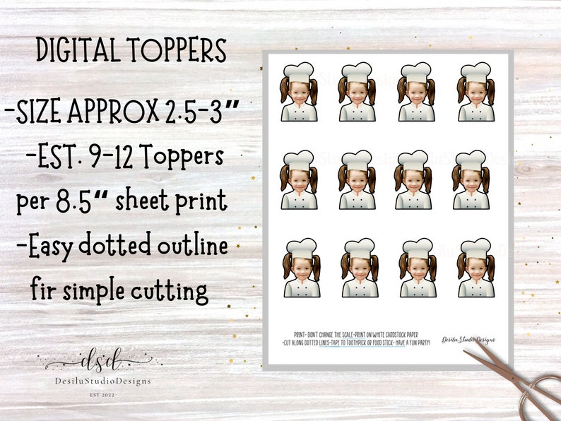 Chef Face Photo Cupcake Toppers Printable Culinary Cupcake - Etsy
