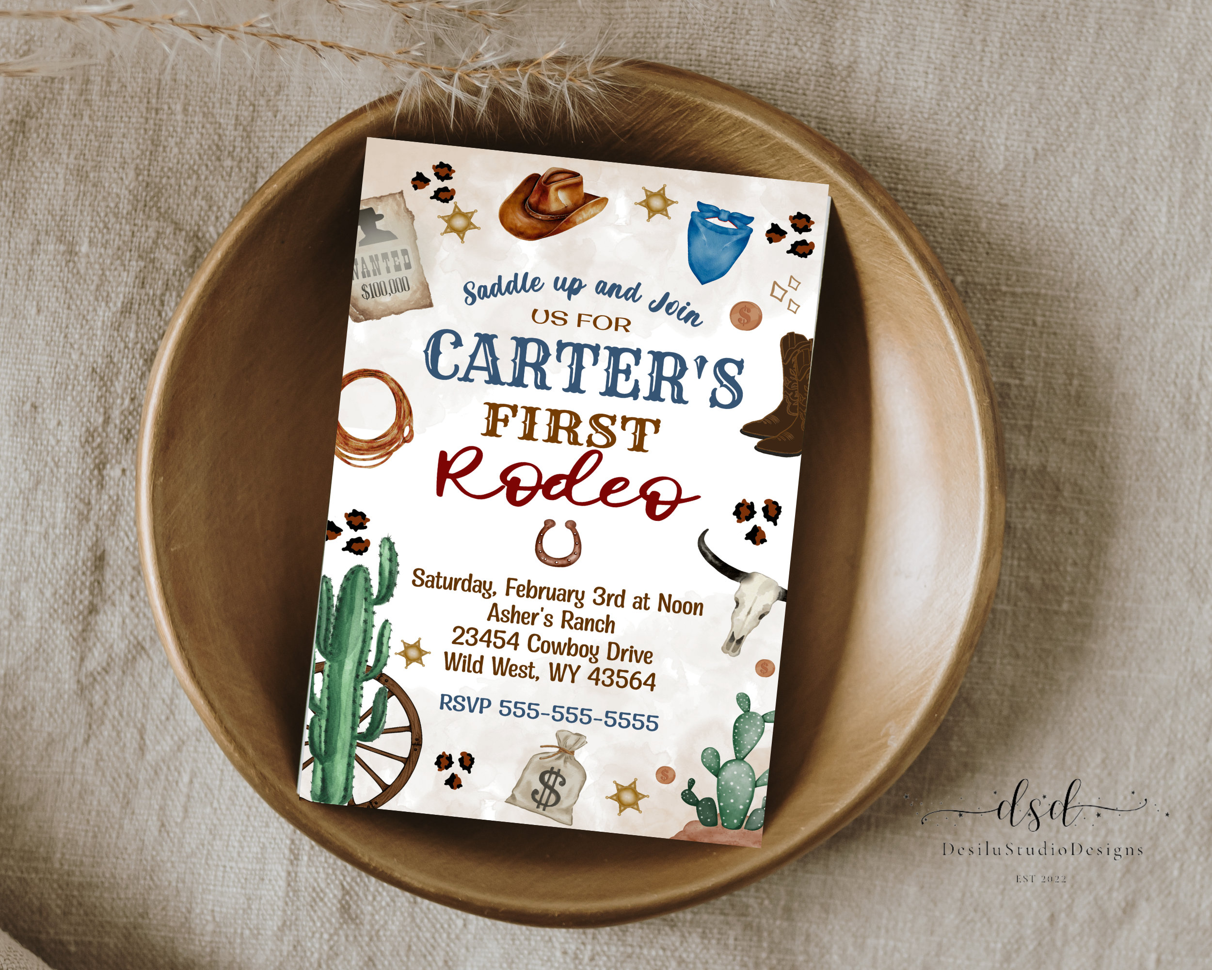 Plantilla de invitación de cumpleaños del primer rodeo Plantilla ...