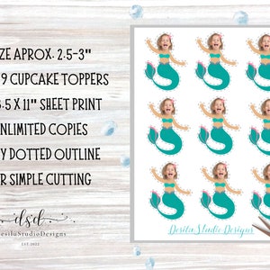 Mermaid Face Photo Cupcake Toppers Printable, Cupcake Face Toppers ...