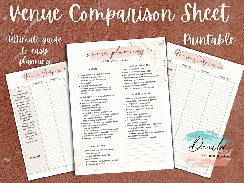 Wedding Venue Comparison Sheet Venue Questions to Ask - Etsy