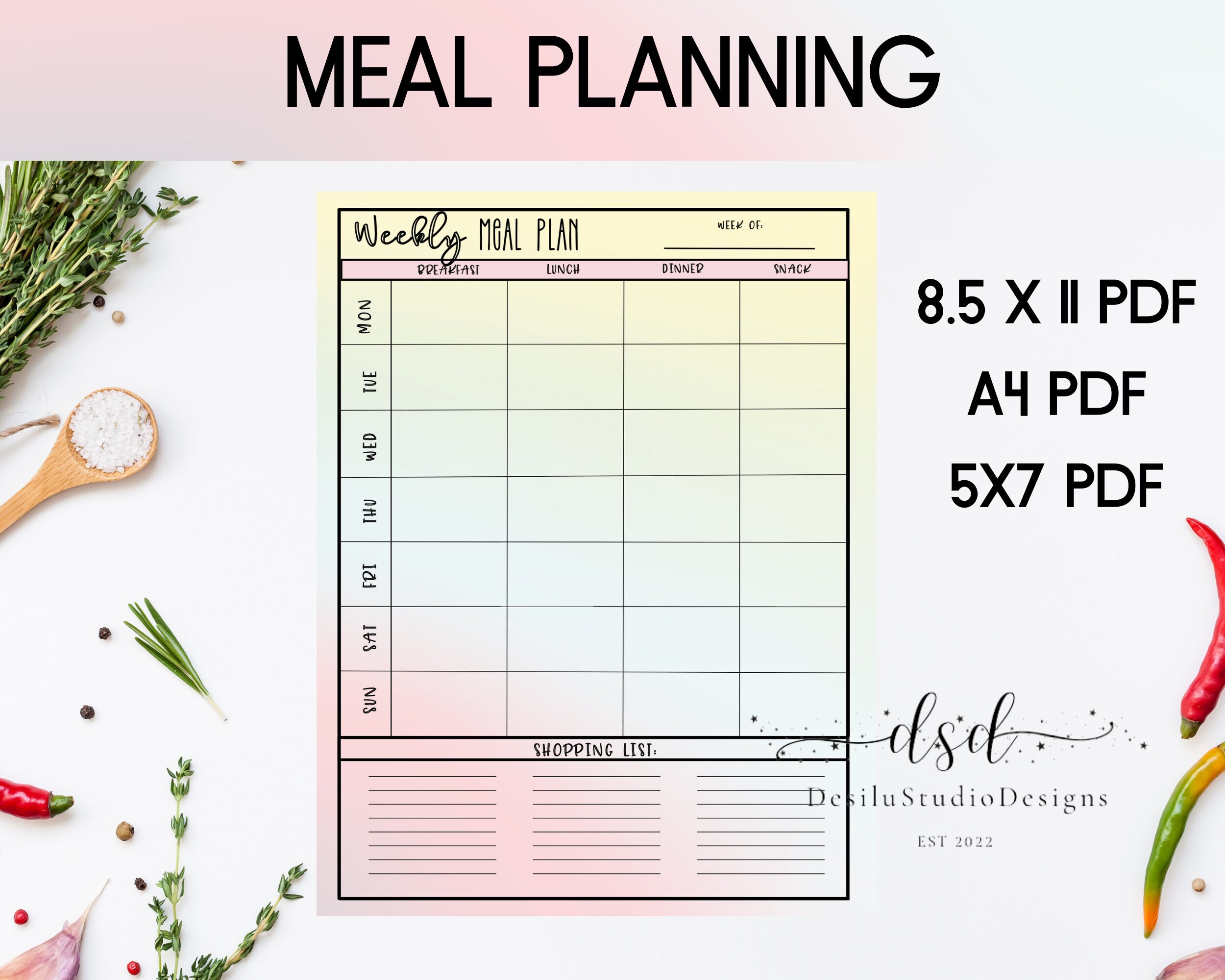 Rainbow Weekly Meal Planner Printable Planner Grocery - Etsy