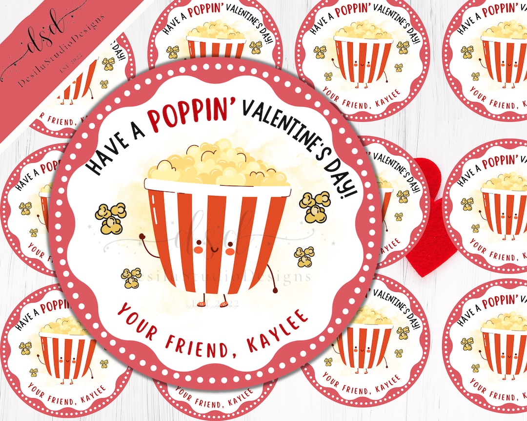 Popcorn Valentine Stickers, Popcorn Bag Kids Stickers, Treat Bags ...