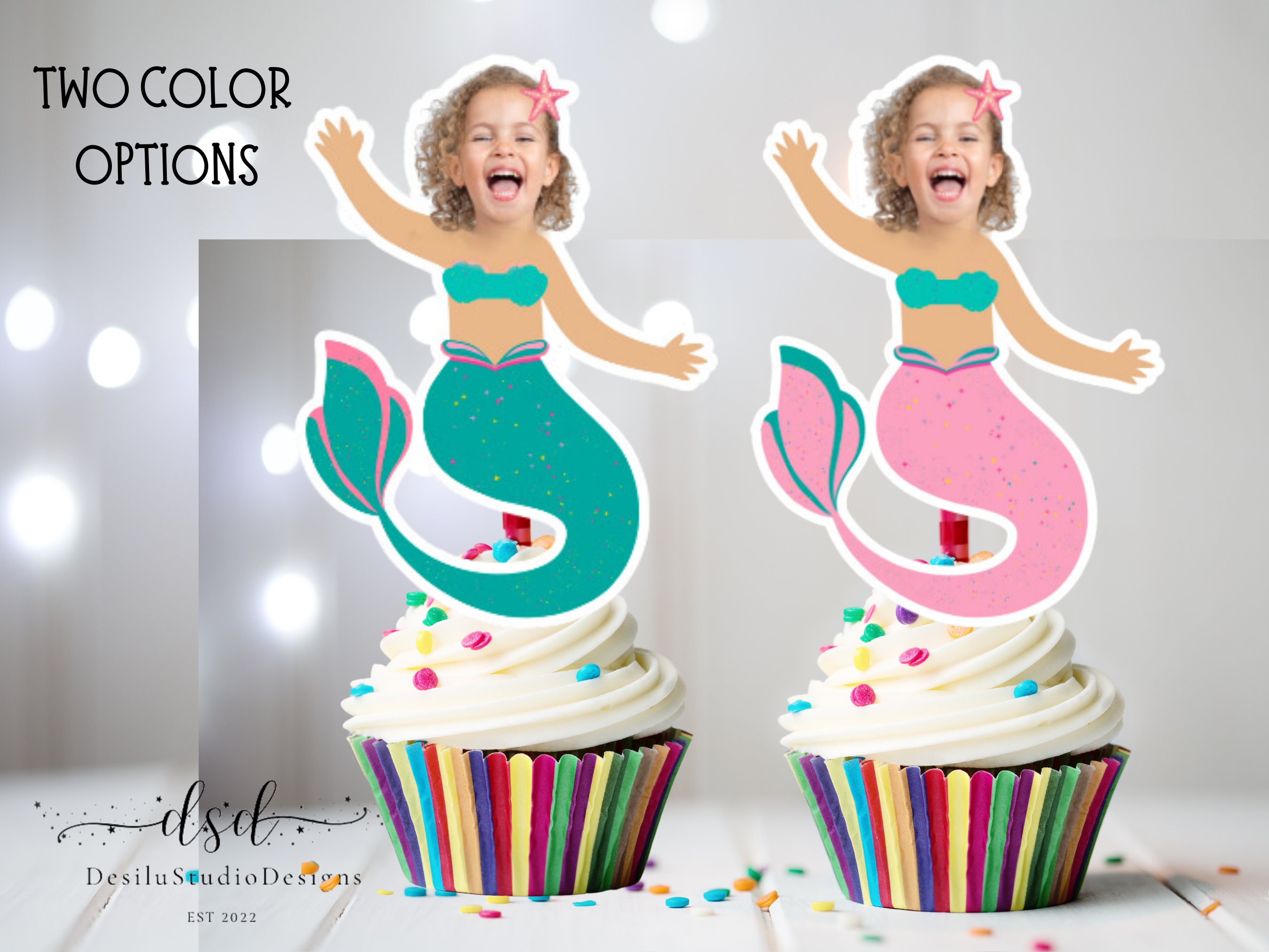 Mermaid Face Photo Cupcake Toppers Printable, Cupcake Face Toppers ...